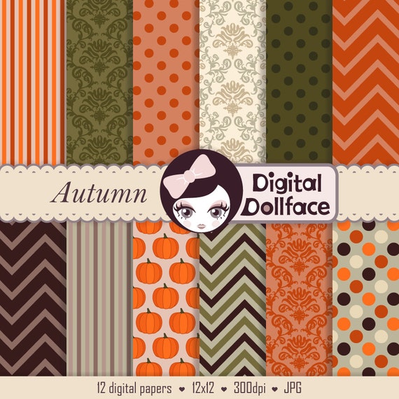Thanksgiving Digital Paper, Autumn, Fall Scrapbook Paper Pack, Pumpkin ...