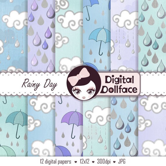 Rain Cloud Digital Paper, Rainy Day / April Showers, Digital paper ...