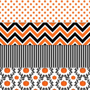 Halloween Digital Paper, Orange and Black Chevron, Damask, Polka Dots ...