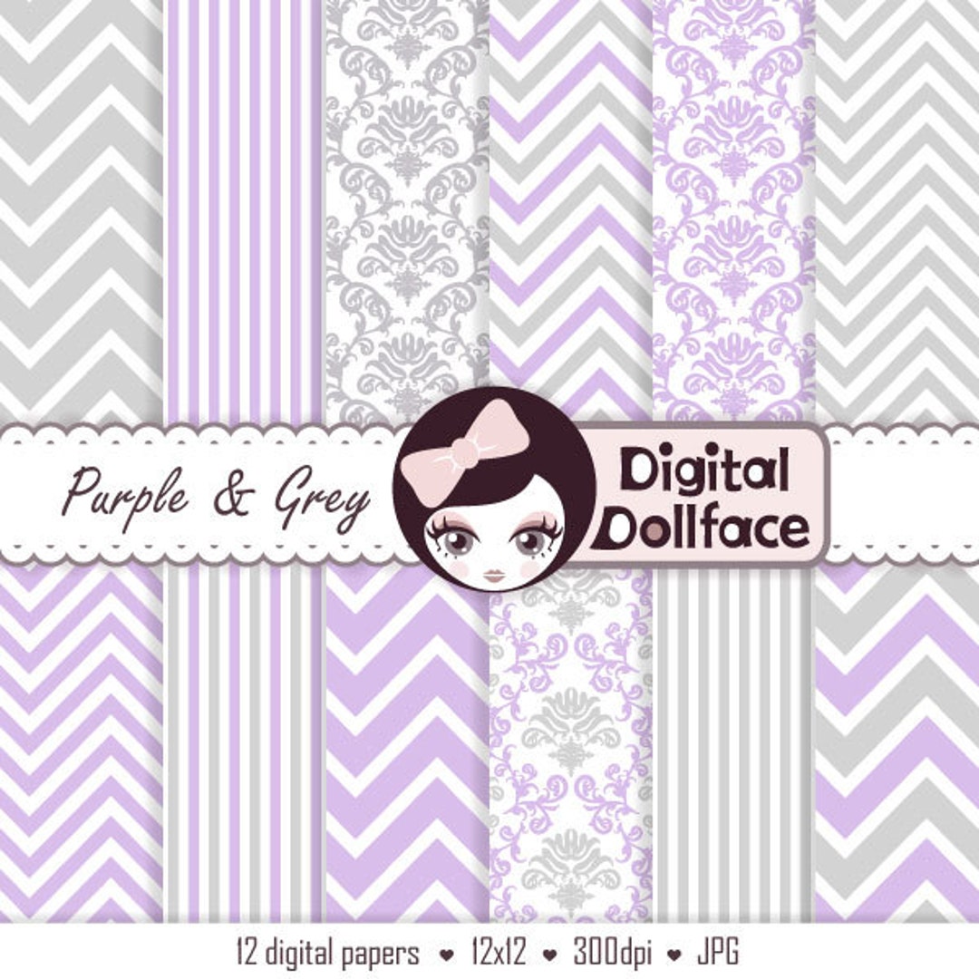Purple and Gray Digital Paper Pack, Lavender and Grey Nursery Clip Art ...