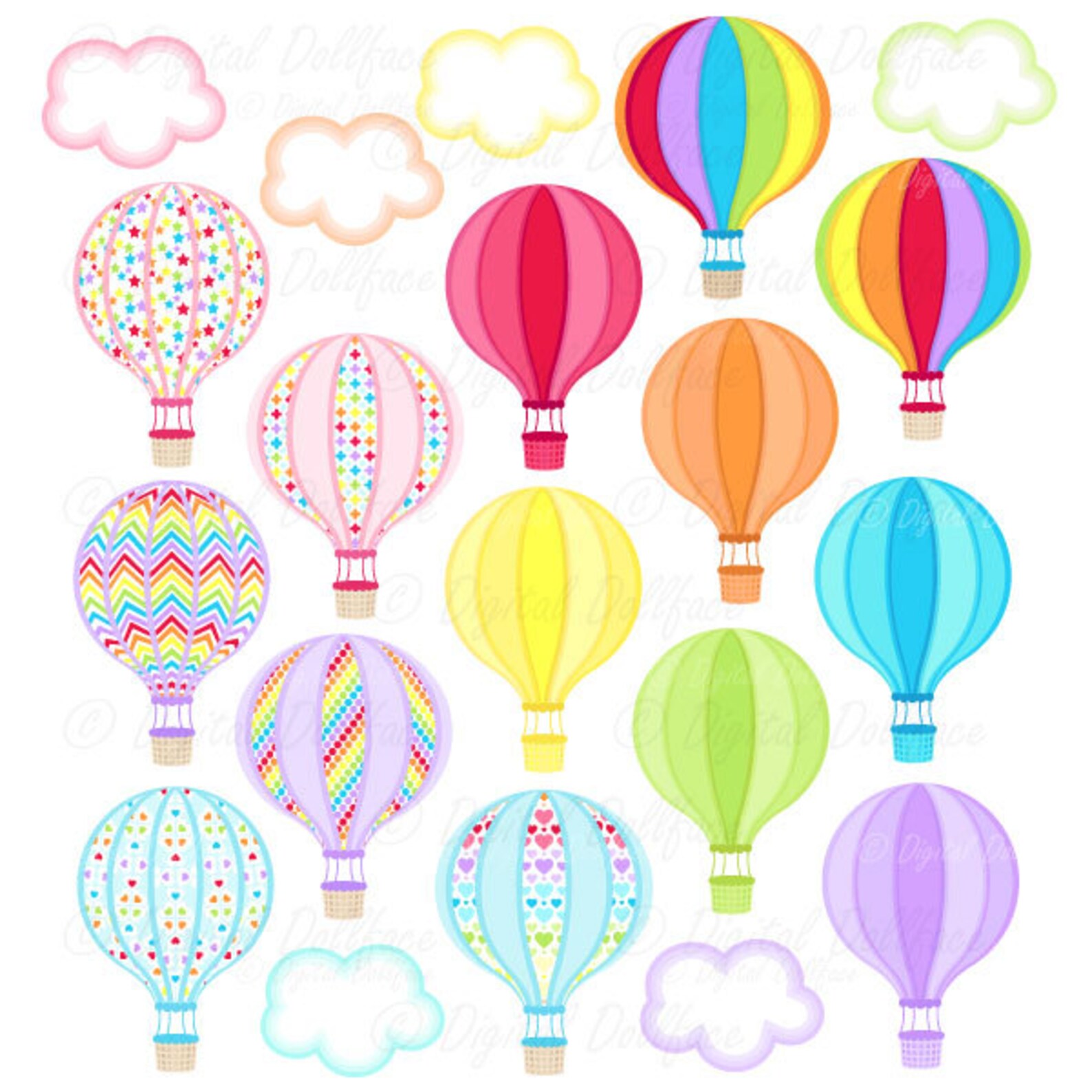 Rainbow Hot Air Balloon Instant Download Clipart / Hot Air - Etsy