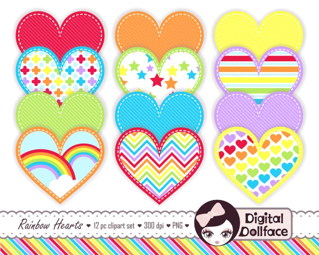 Digital Heart Clipart, Stitched Rainbow Clip Art, PNG Images, Cute ...