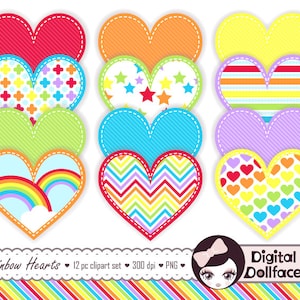 Digital Heart Clipart, Stitched Rainbow Clip Art, PNG Images, Cute ...