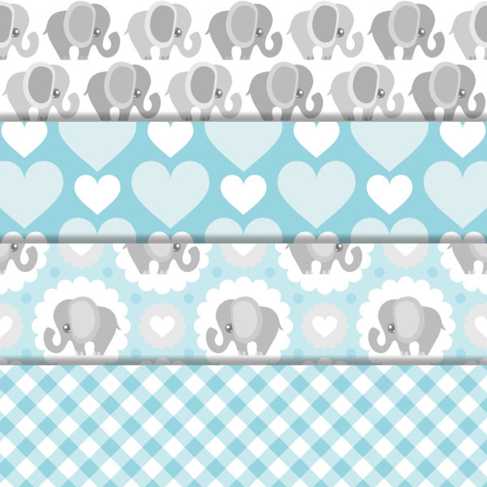 Baby Shower Digital Paper Teal Elephant Scrapbook Paper Baby - Etsy