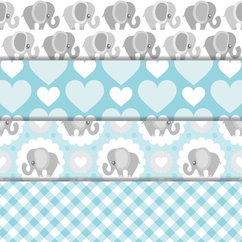 Baby Shower Digital Paper Teal Elephant Scrapbook Paper Baby | Etsy