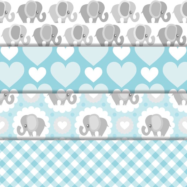 Baby Shower Digital Paper Teal Elephant Scrapbook Paper Baby | Etsy