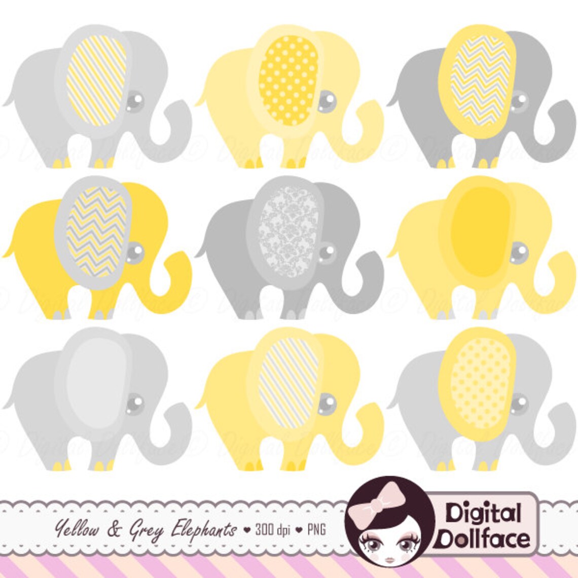 Yellow and Gray Elephant Clip Art Baby Elephant Clipart - Etsy