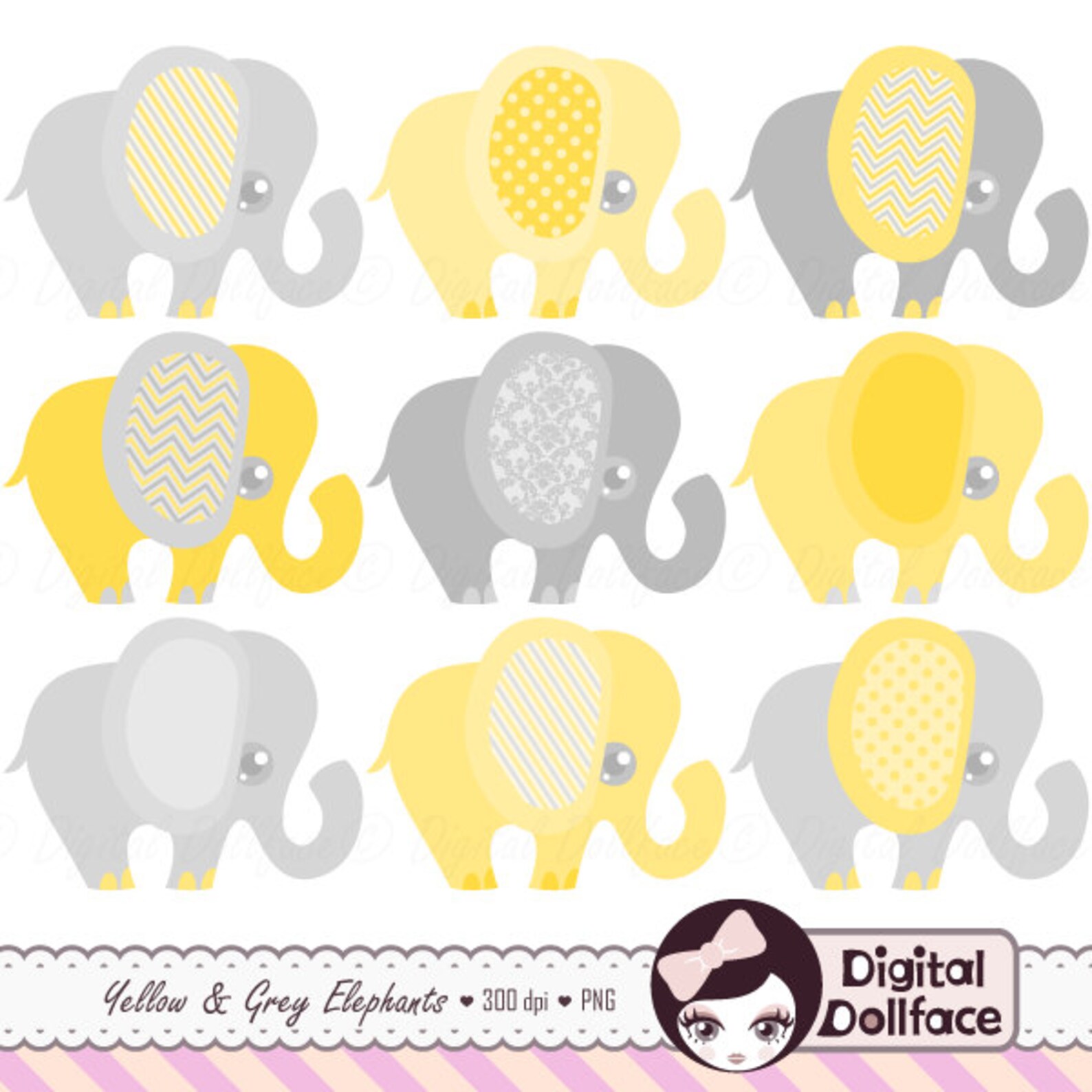 Yellow and Gray Elephant Clip Art Baby Elephant Clipart - Etsy