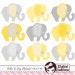 Yellow and Gray Elephant Clip Art, Baby Elephant Clipart, Graphic ...