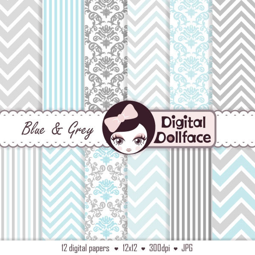 Blue and Grey Chevron Digital Paper Nursery Digital Download - Etsy