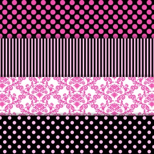 Pink and Black Digital Paper, Chevron, Damask, Stripe, Polka Dot ...