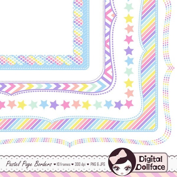 Digital Clipart Frame, Pastel Rainbow Party Graphics, Doodle Page ...
