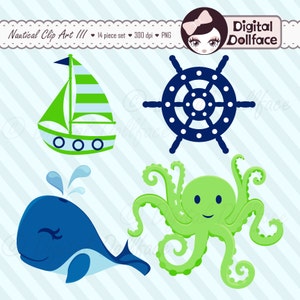 Nautical Baby Boy Clipart, Whale, Octopus, Anchor Clip Art, Nautical ...