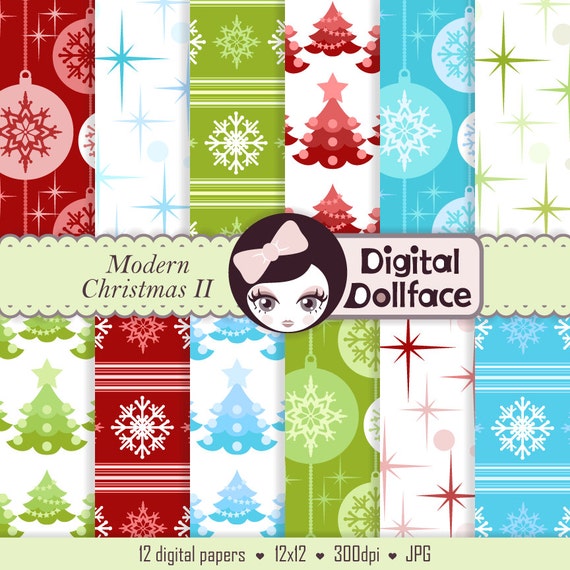 Christmas Digital Scrapbook Paper, Red, Green and Blue Backgrounds ...