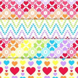 Rainbow Heart Digital Paper, Hearts Scrapbook Background Patterns ...