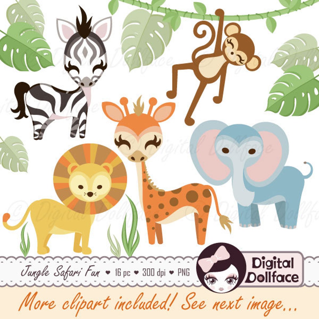 Jungle Safari Clipart, Jungle Animal Clip Art, Scrapbook Digital Art ...