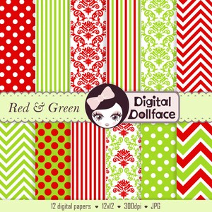 Christmas Digital Paper, Scrapbook Paper, Chevron, Damask, Polka Dots ...
