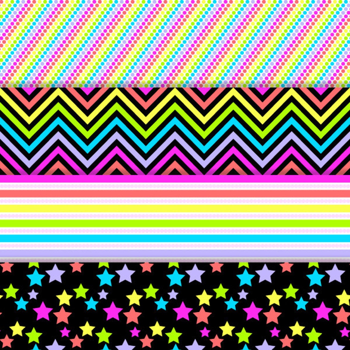 Bright Neon Rainbow Digital Paper Scrapbook Paper Pack - Etsy