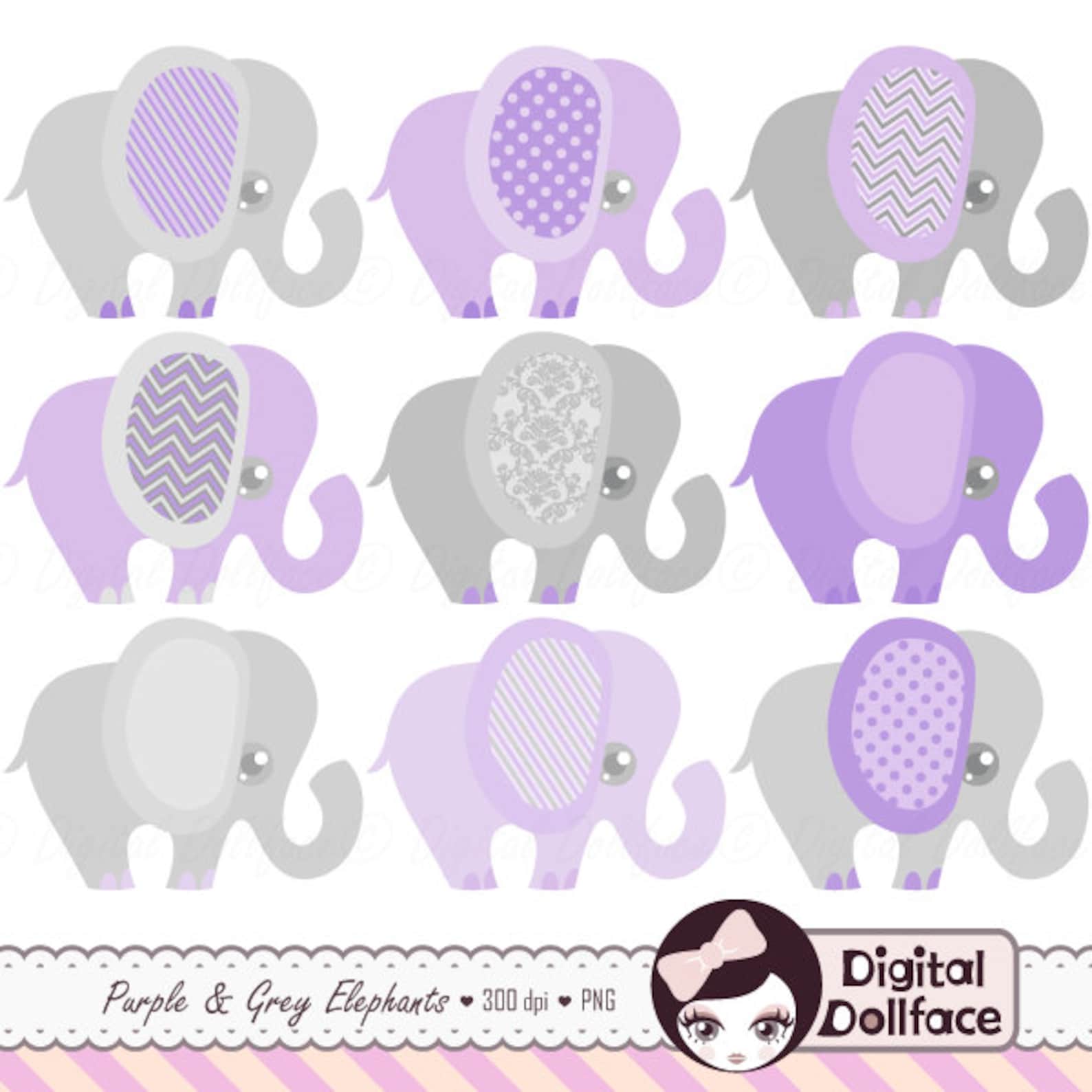 Purple Elephant Baby Shower Clip Art Purple and Grey Cute - Etsy