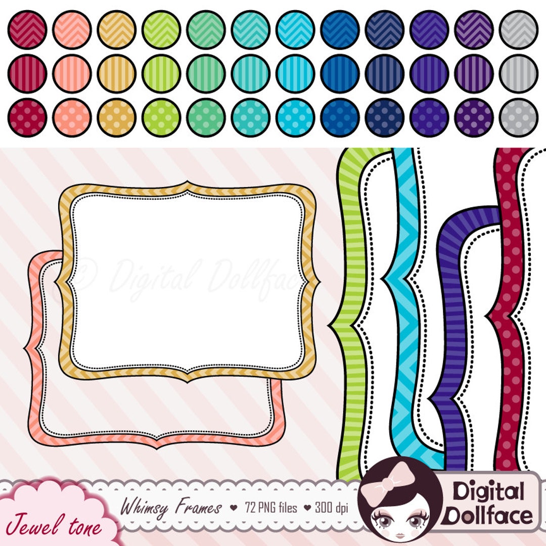 Whimsical Frame Clip Art, Colorful Bracket Frame Set, Digital Label ...