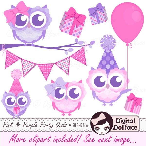 Pink and Purple Owl Birthday Clip Art Owl Birthday Girl | Etsy