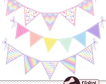 Rainbow Bunting Clip Art Banner Clipart Graphics Cardmaking | Etsy