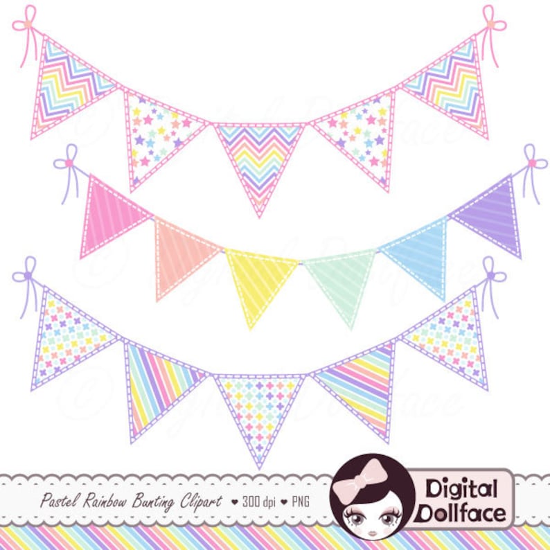 Cute Digital Scrapbook Bunting Clip Art Pastel Rainbow - Etsy