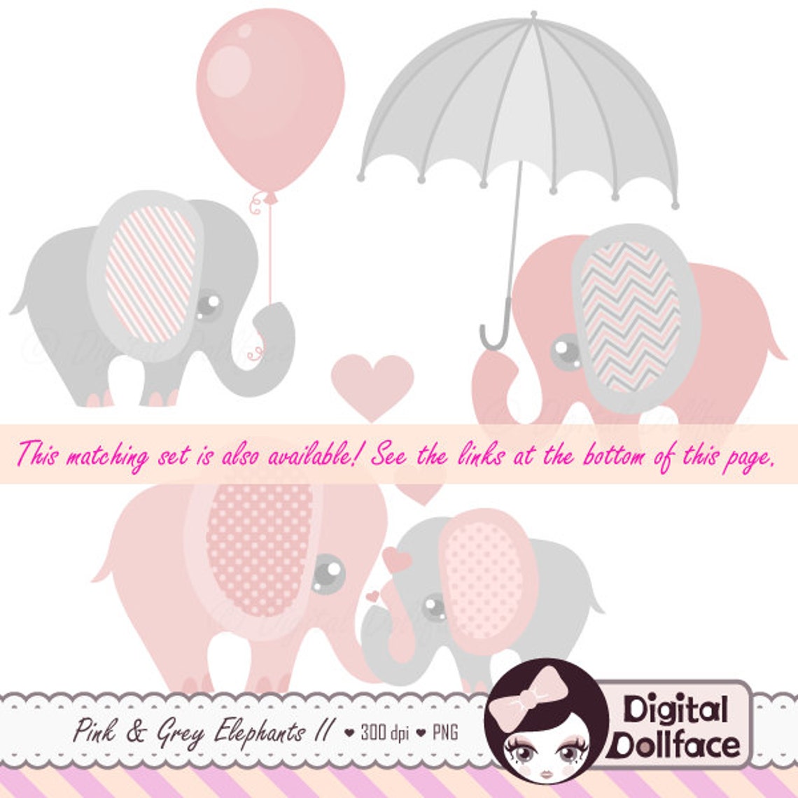 Pink and Grey Elephant Clipart Baby Girl Clip Art Set - Etsy