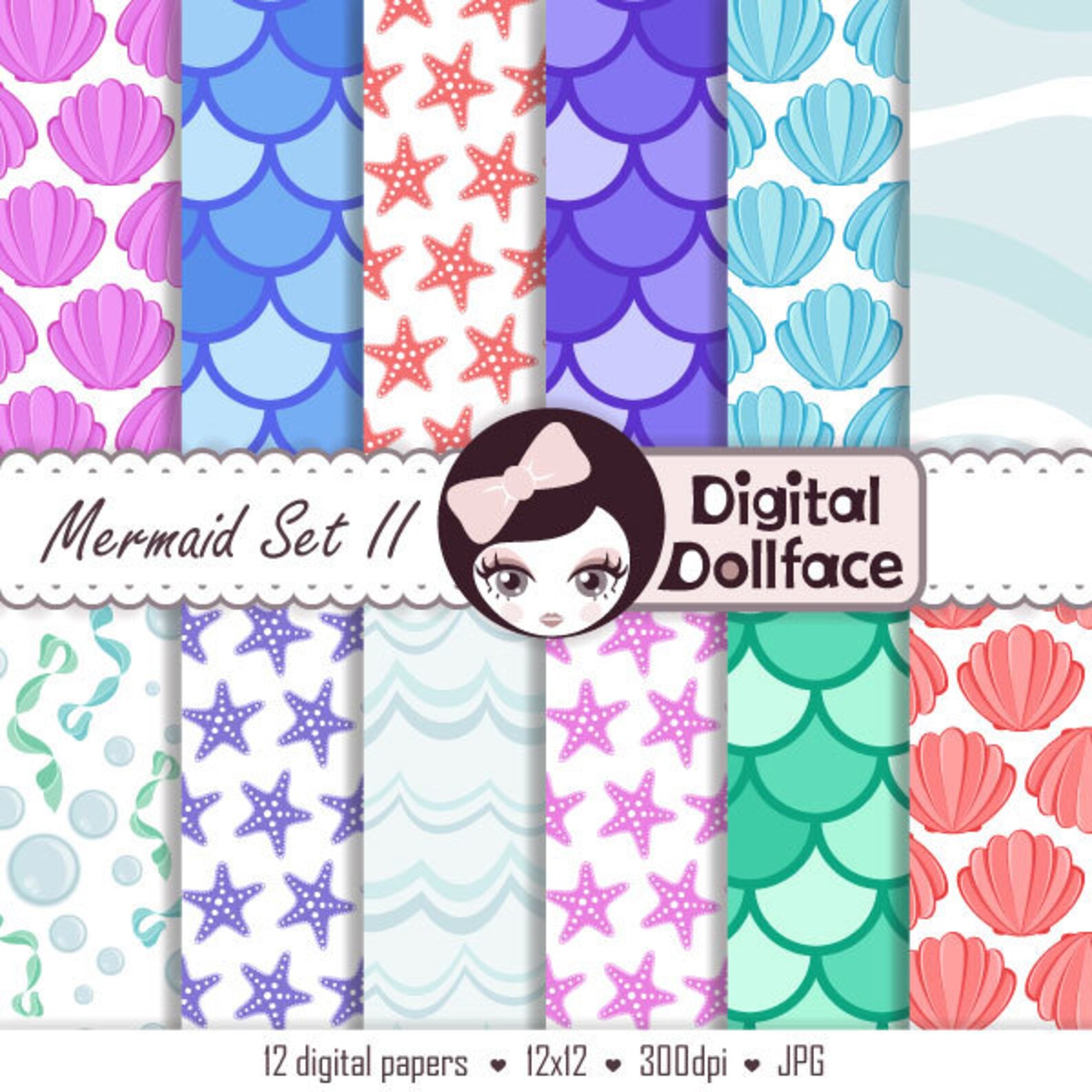 Mermaid Digital Paper Summer Scrapbook Paper Kids Beach | Etsy