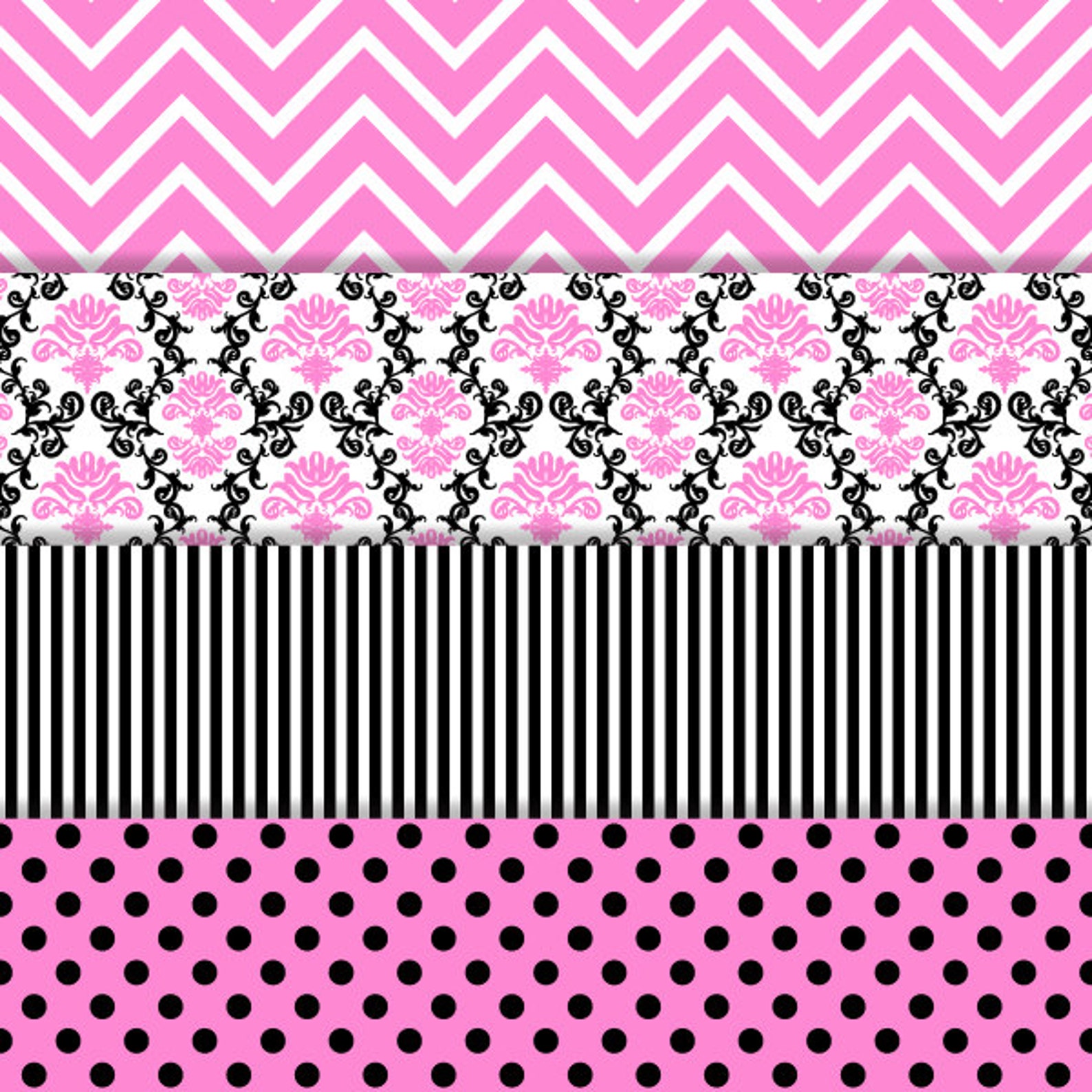 Pink and Black Digital Paper Chevron Damask Stripe Polka | Etsy