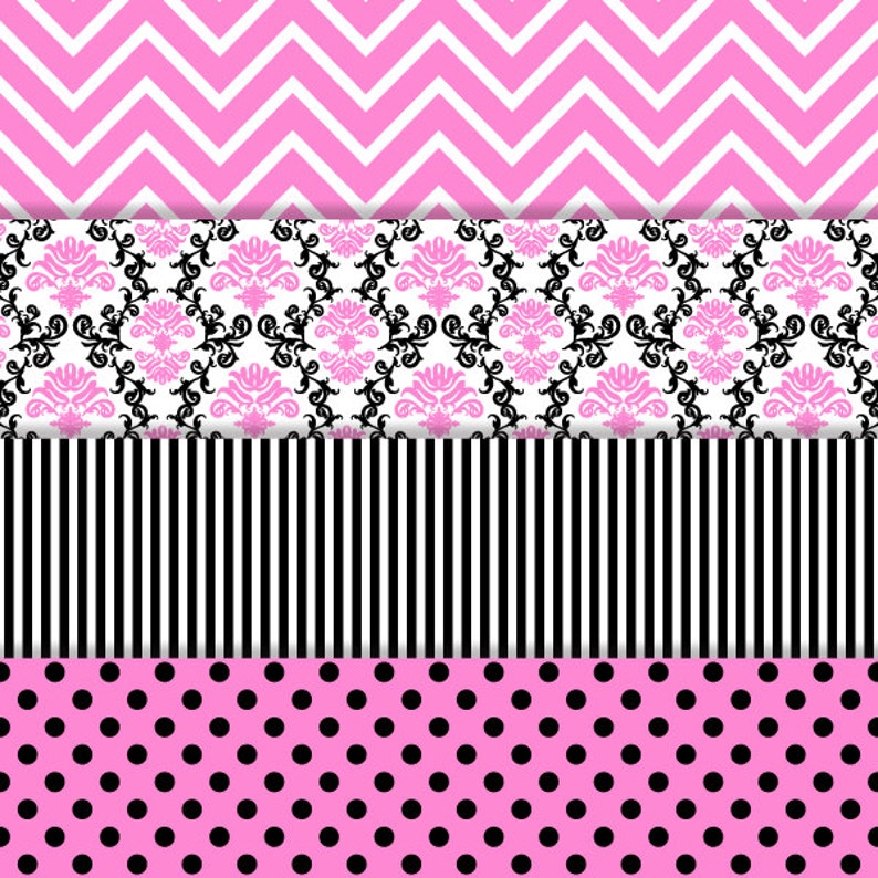 Pink and Black Digital Paper Chevron Damask Stripe Polka - Etsy