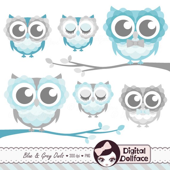 Baby Shower Owl Clipart, Digital, Cute Blue Owl Clip Art Graphics ...