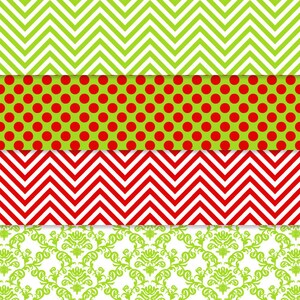 Christmas Digital Paper, Scrapbook Paper, Chevron, Damask, Polka Dots ...