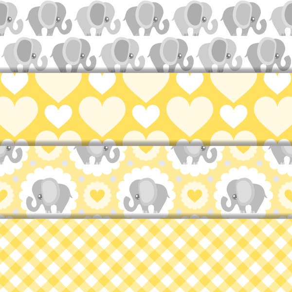 Yellow Elephant Baby Shower Digital Paper Pack Scrapbook - Etsy