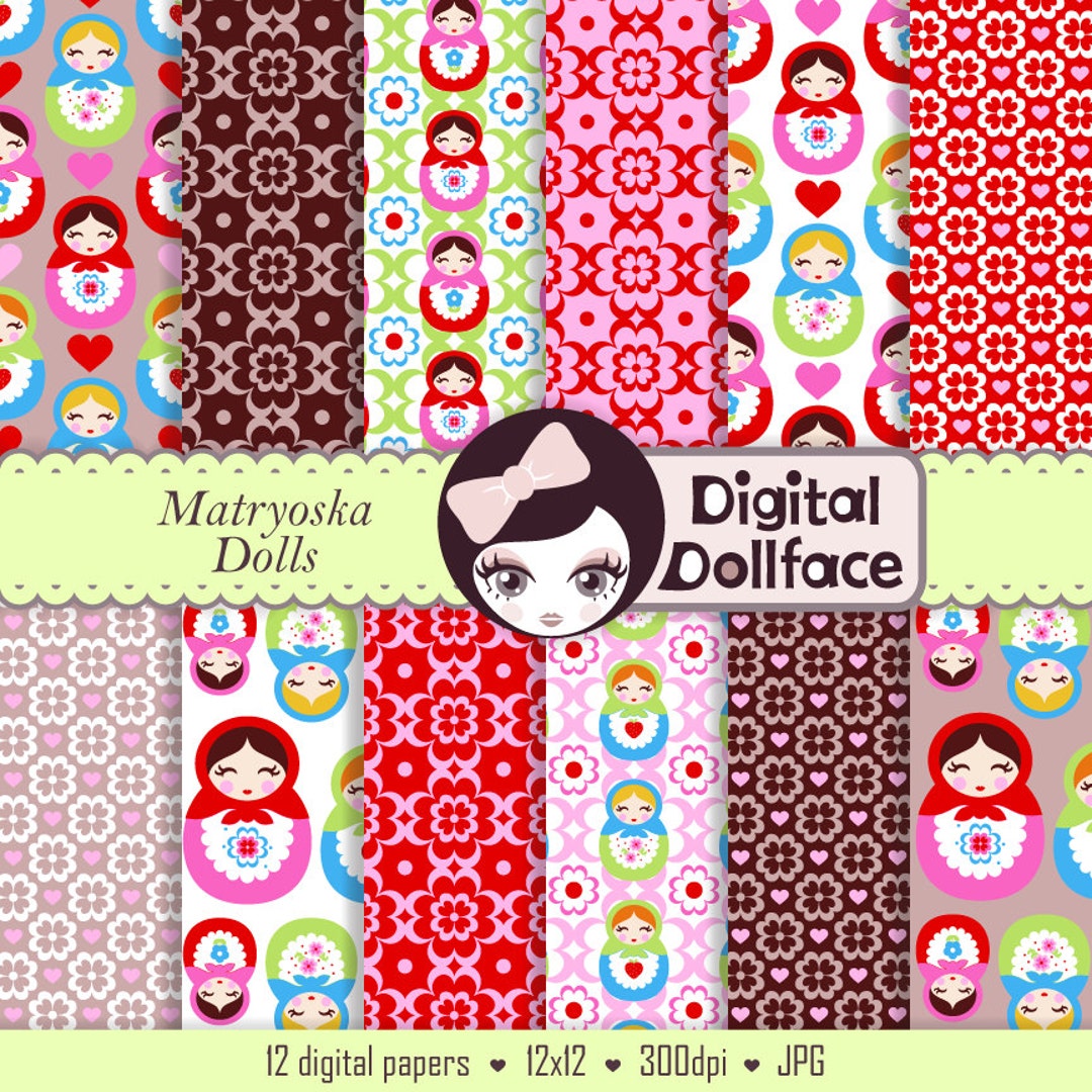 Cute Matryoshka Digital Paper, Retro Scrapbook Paper Pack, Pattern - Etsy