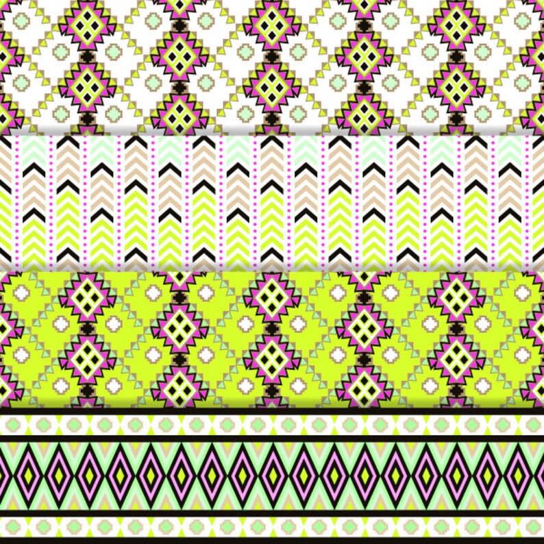Aztec Digital Paper Pack Tribal Neon Geometric Printable - Etsy
