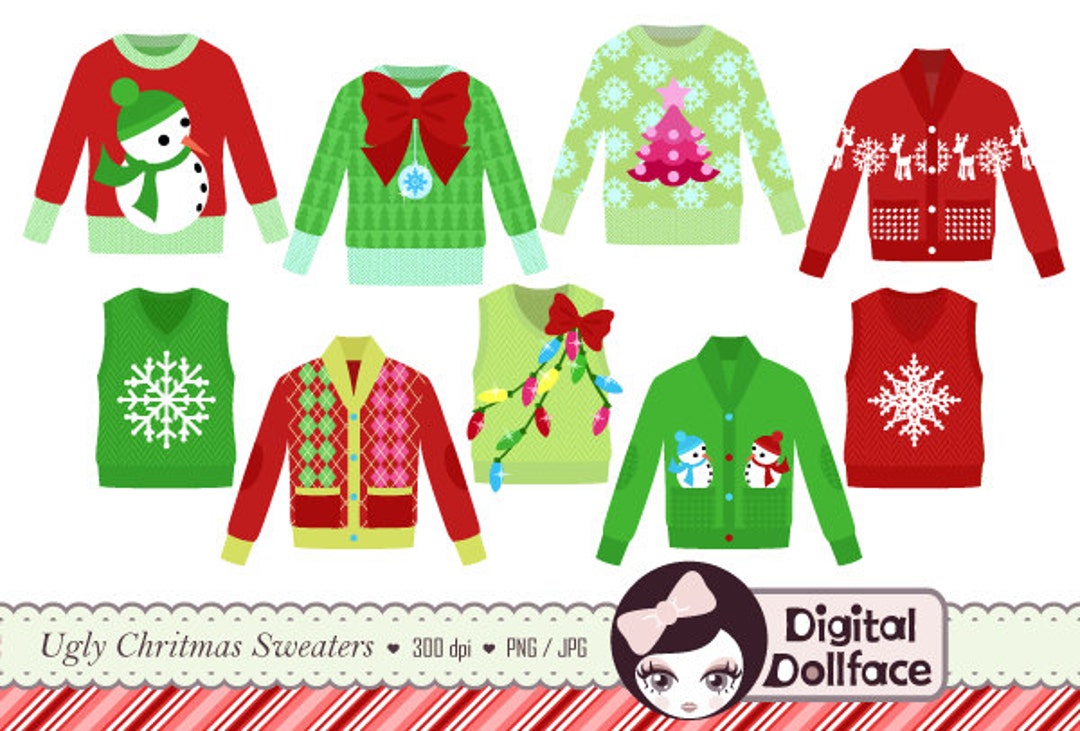 Ugly Christmas Sweater Clipart, Tacky Holiday Sweater, Party Invite ...
