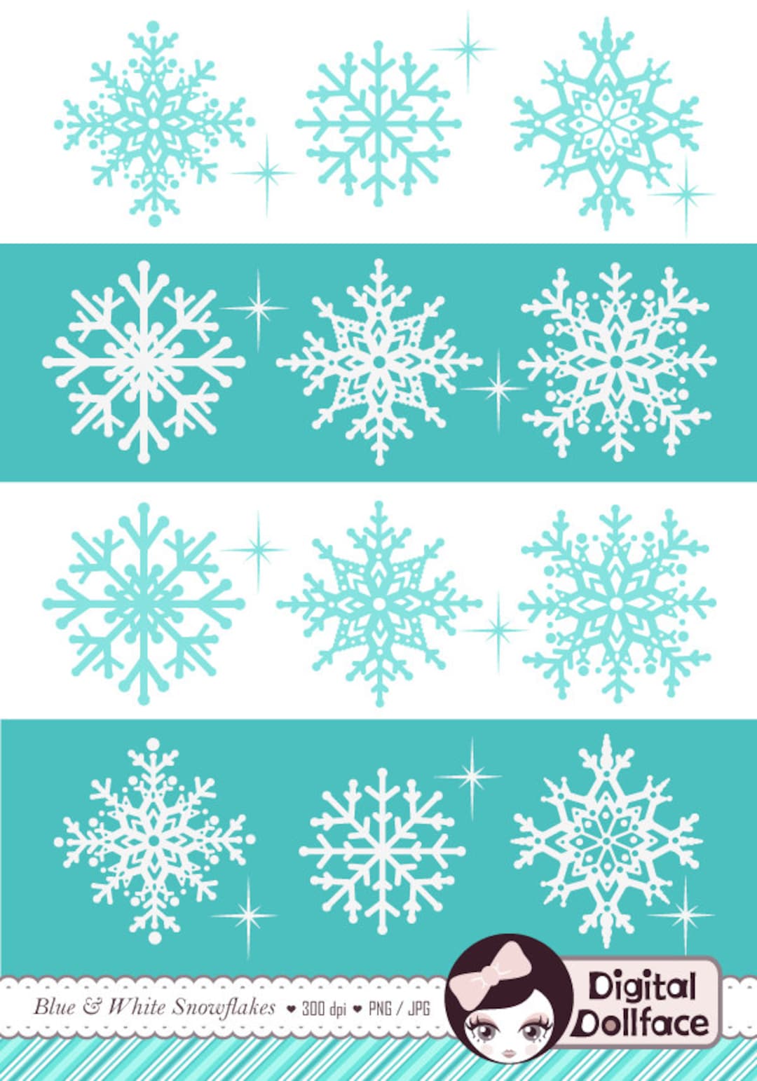 Digital Snowflake Clipart, Holiday, Winter Snow Flake Clip Art ...