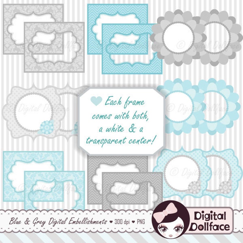 Baby Blue Frame Clip Art Digital Elements Floral Border | Etsy