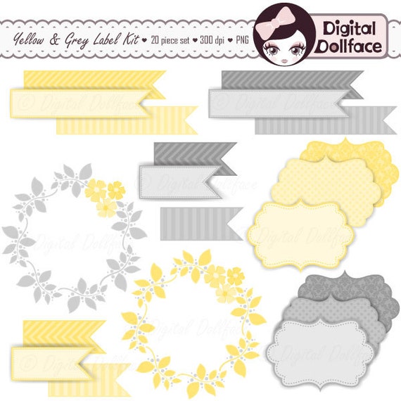 Digital Flags, Labels and Frames / Yellow and Gray Invitation Clipart ...