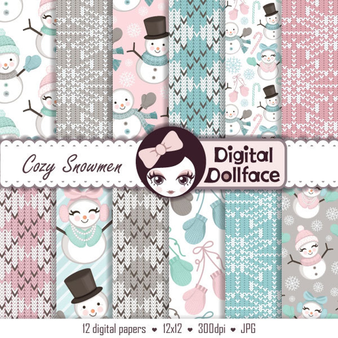 Snowman Digital Paper / Winter Sweater Digital Paper Pack / Scrapbook ...