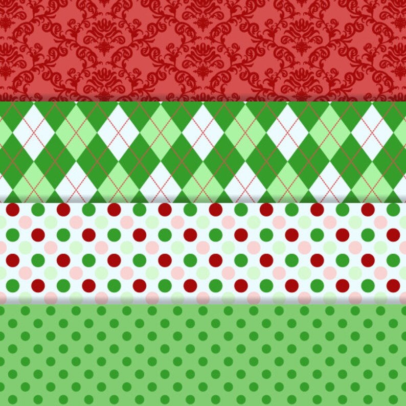 Holiday Digital Paper Christmas Scrapbook Paper Red and | Etsy