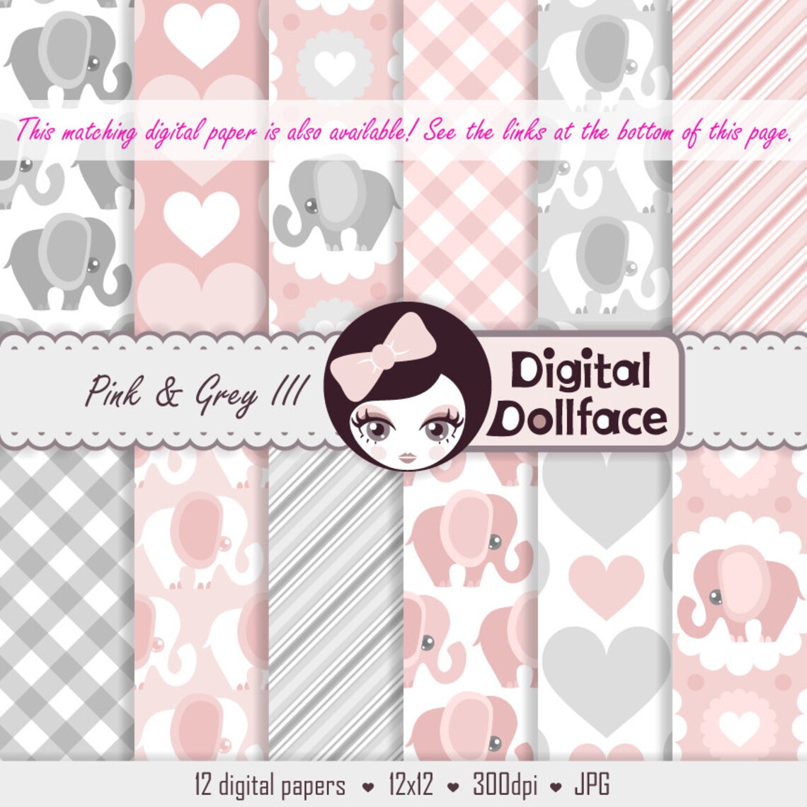 Pink and Grey Elephant Clipart Baby Girl Clip Art Set - Etsy
