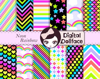 Neon Colors Digital Paper Pack, Bright Colors Scrapbook Paper, Digital ...