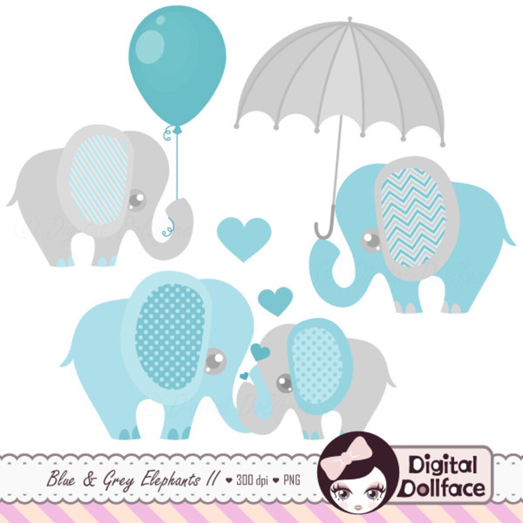 Baby Boy Elephant Clipart, Cute Elephant Clip Art Images - Etsy