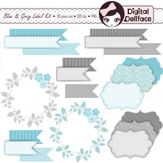 Printable Light Blue Labels / Tags, Digital Wreath & Flag Clipart ...