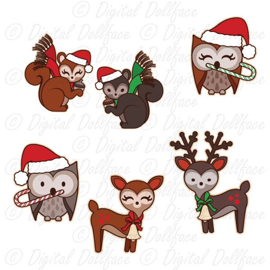 Woodland Christmas Clip Art Christmas Animals Holiday | Etsy
