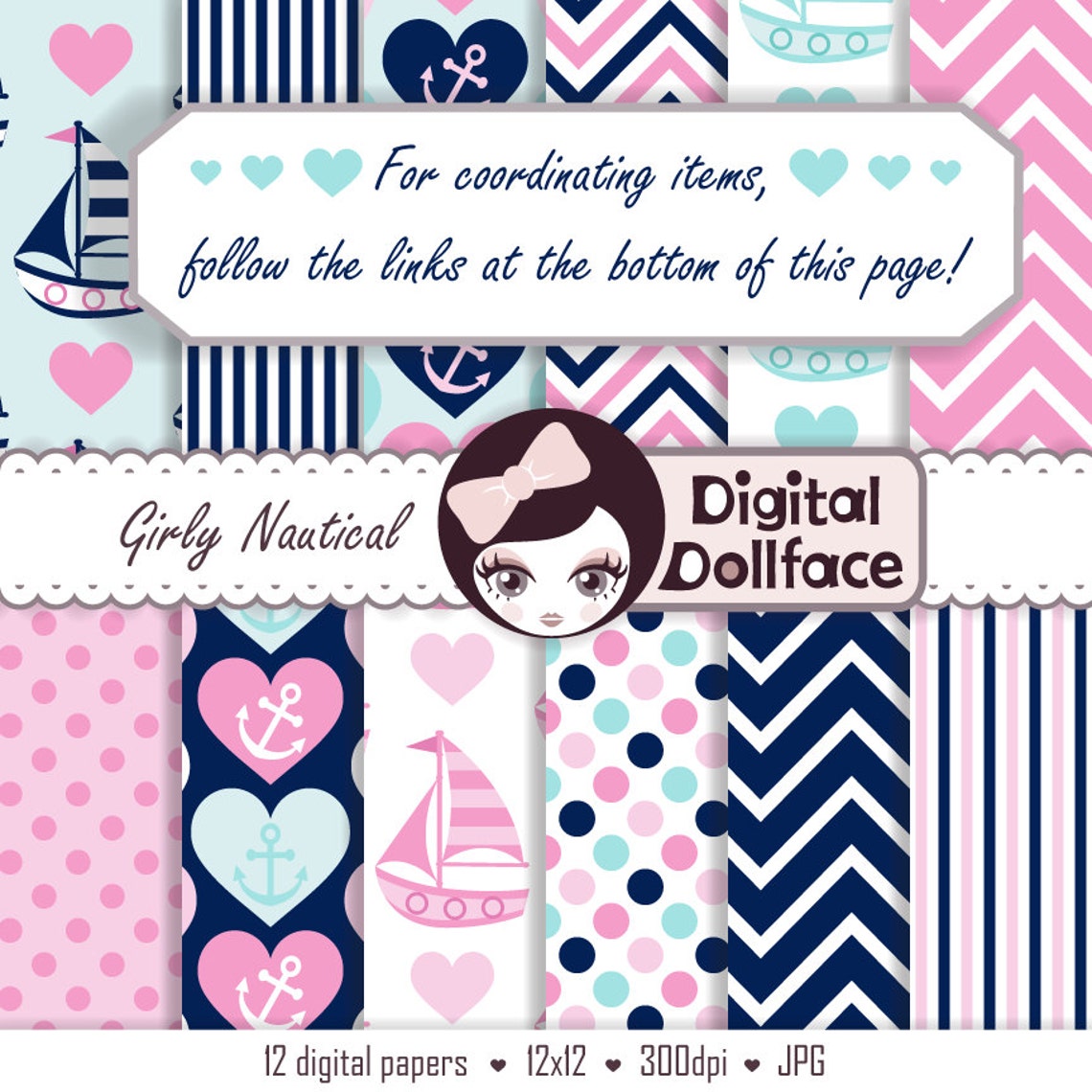 Pink Nautical Clip Art Girl Whale Octopus Starfish Anchor - Etsy