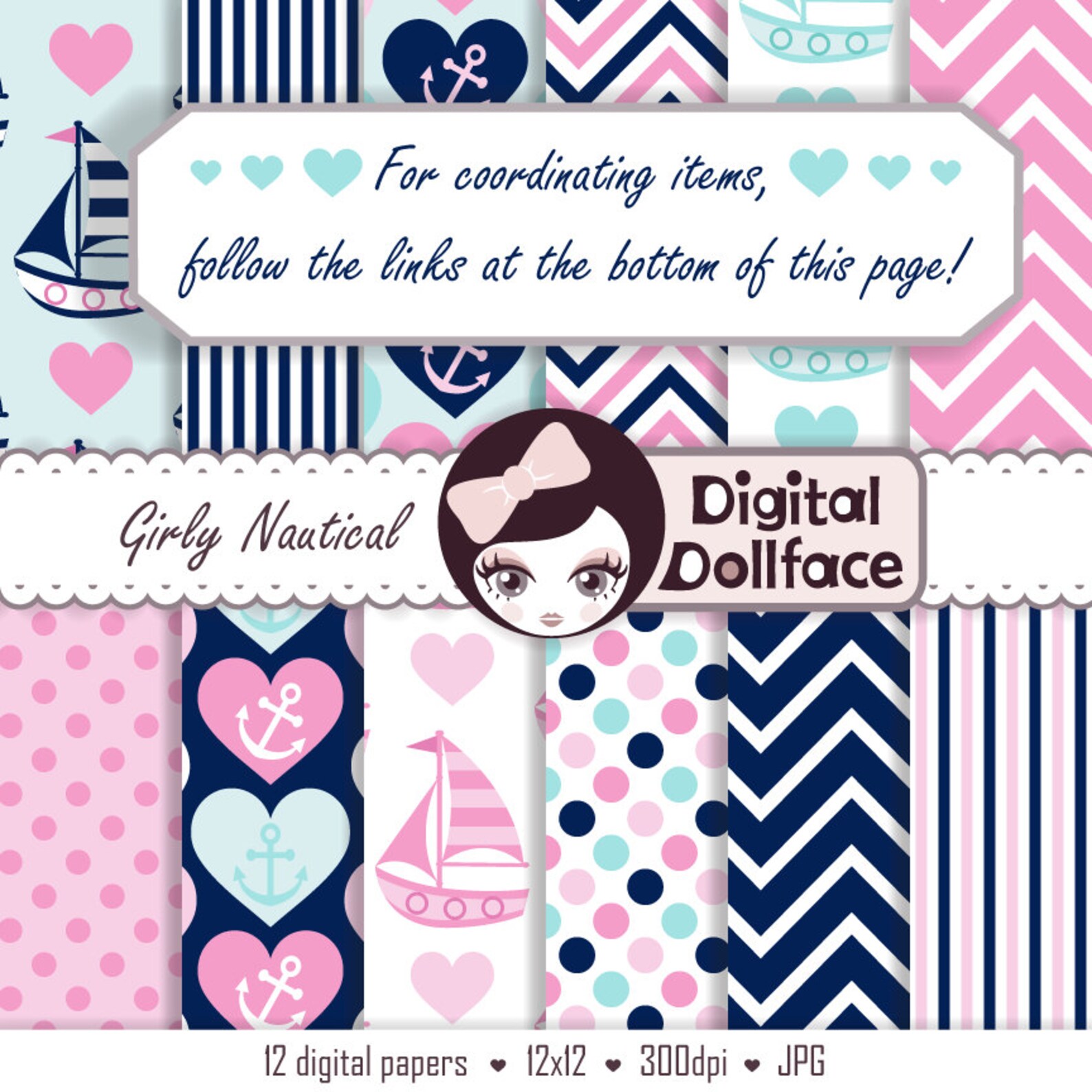 Pink Nautical Clip Art Girl Whale Octopus Starfish Anchor - Etsy