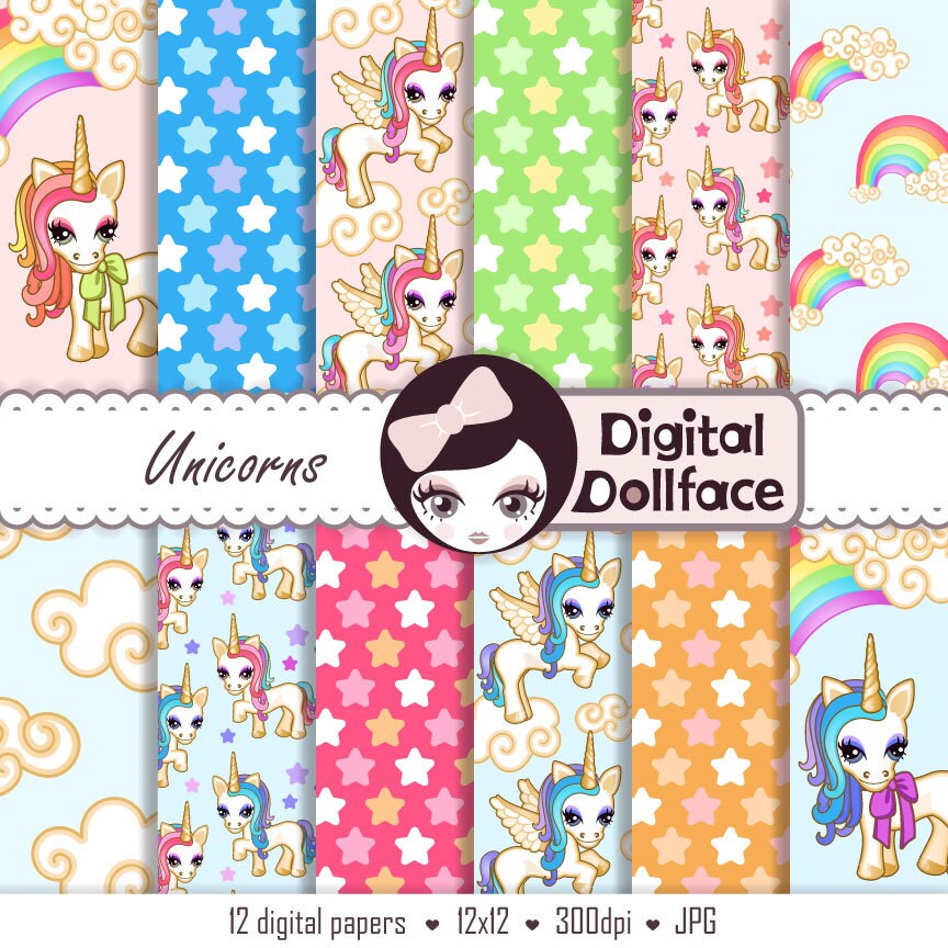 Unicorn Digital Paper Pattern Download DIY Unicorn Party - Etsy